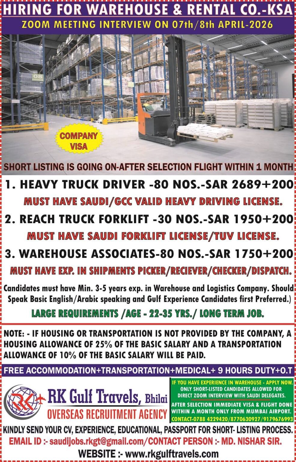 Saudi Warehouse Jobs 2026 – Heavy Driver & Forklift Vacancies ...